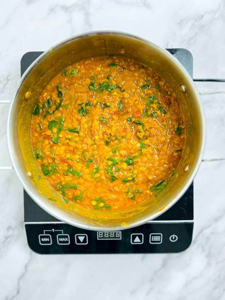 Golden Red Lentil Dal with Spinach: Sunshine in a Bowl