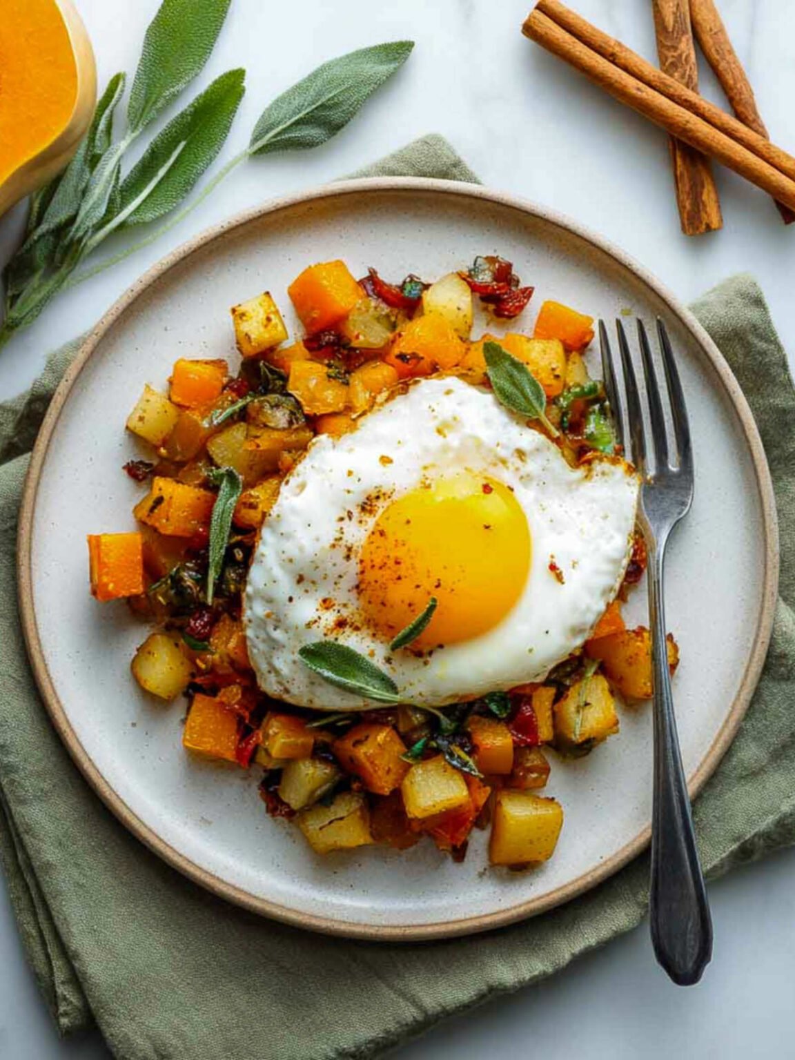 Butternut Squash Breakfast Hash with Sage and Eggs